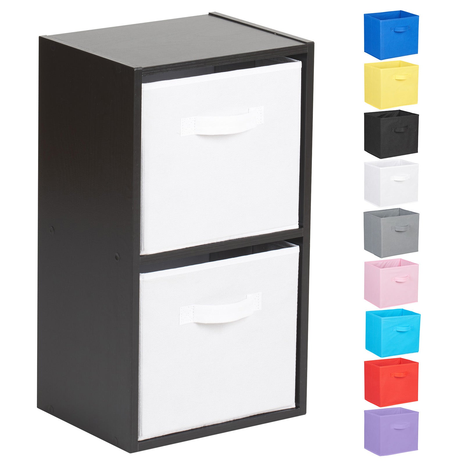 Hartleys Black 2 Tier Cube Storage Unit & 2 Handled Box Drawers ...