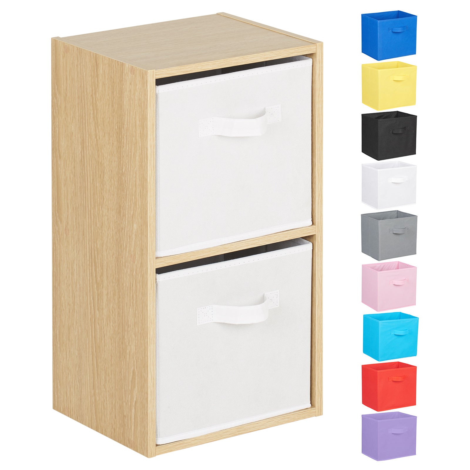 Hartleys Oak Effect 2 Tier Cube Storage Unit & 2 Handled Box Drawers ...