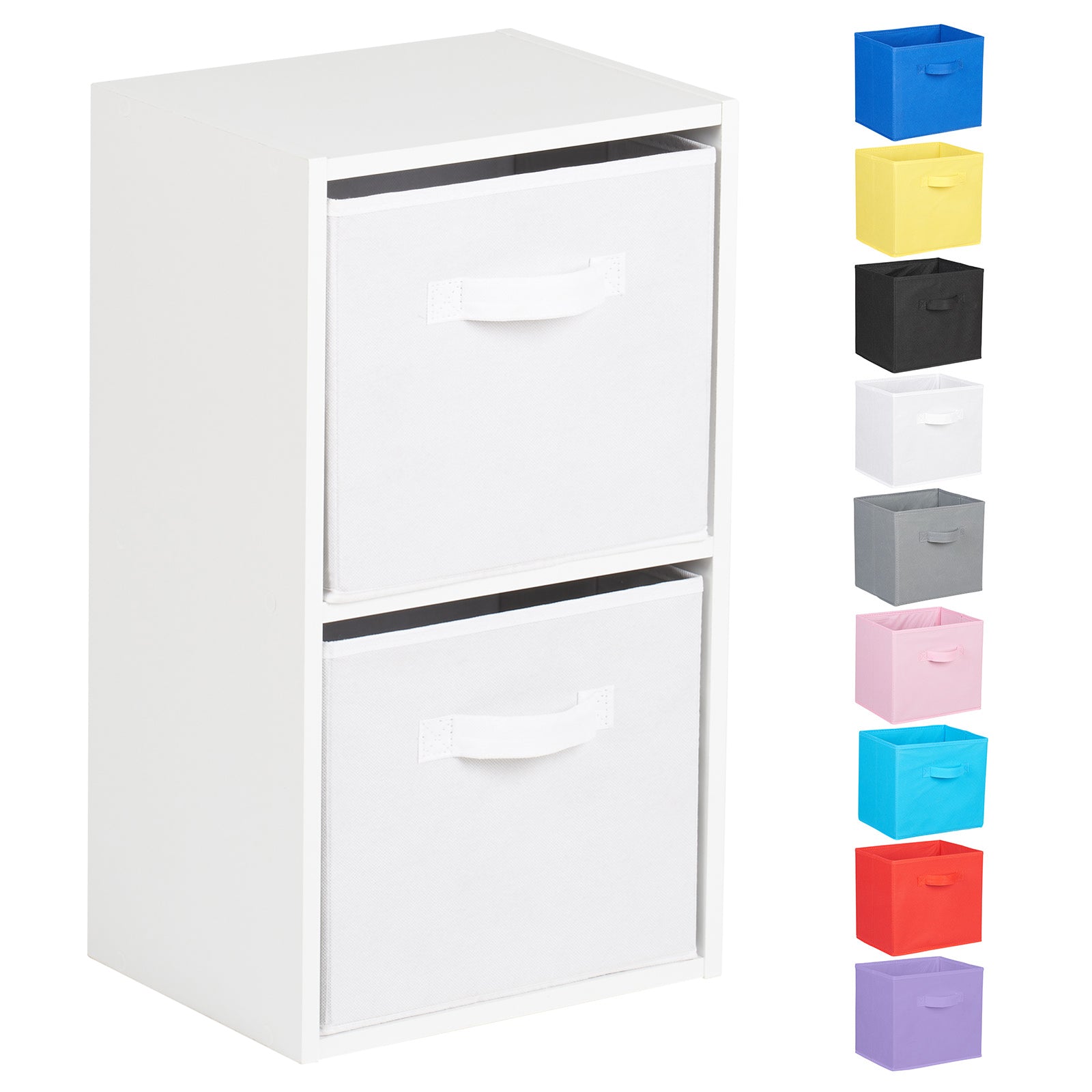 Hartleys White 2 Tier Cube Storage Unit & 2 Handled Box Drawers ...