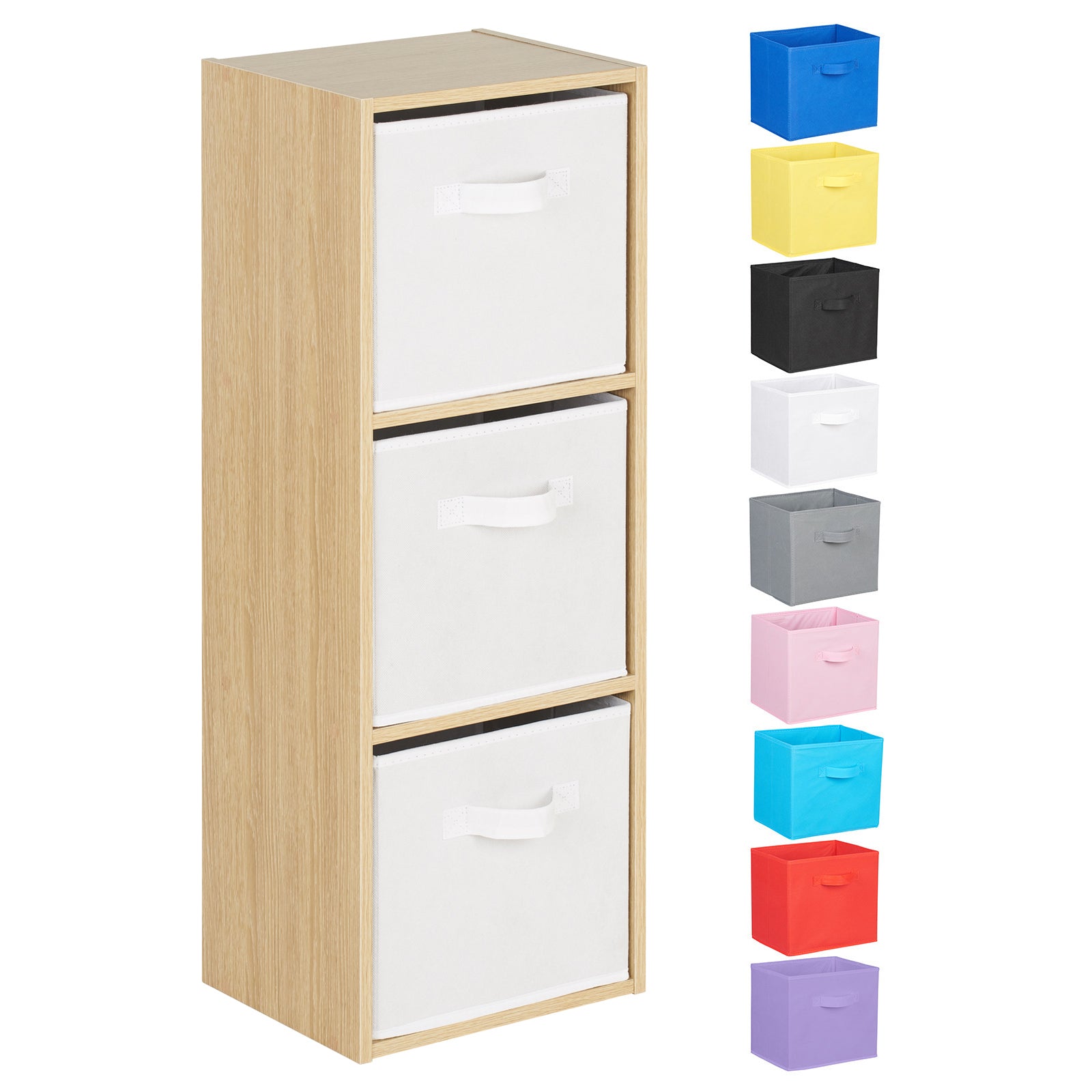 Hartleys Oak Effect 3 Tier Cube Storage Unit & 3 Handled Box Drawers ...