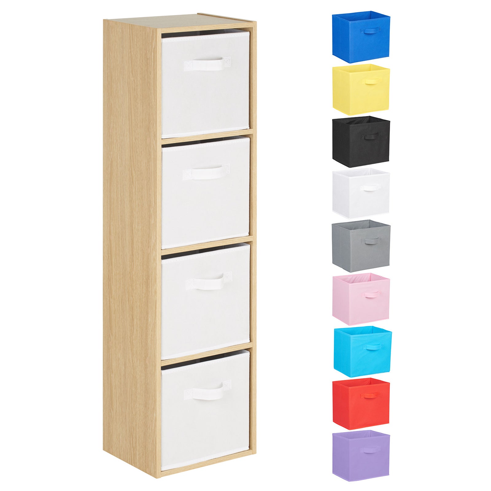 Hartleys Oak Effect 4 Tier Cube Storage Unit & 4 Handled Box Drawers ...